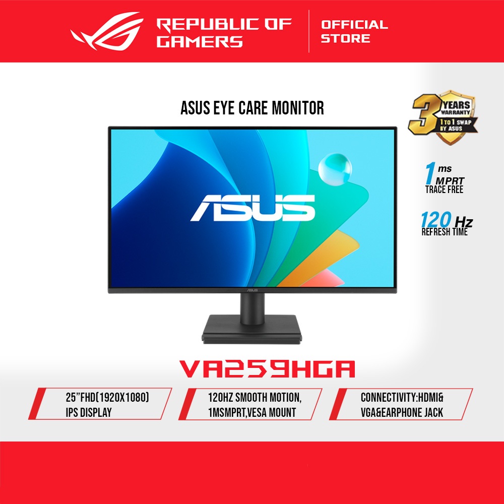 Asus 24.5" VA259HGA IPS FHD Adaptive Sync 120Hz 1ms Eye Care Frameless ...