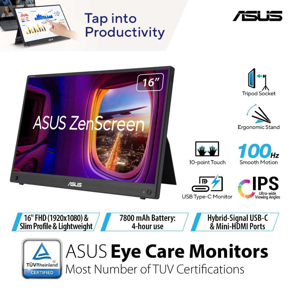 ASUS ZenScreen Touch MB16AMTR portable monitor — 16 inch (15.6 inch ...
