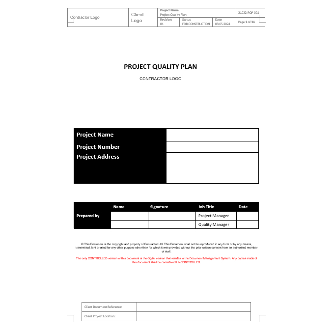 PROJECT QUALITY PLAN (PQP) Editable Word File Useful For Construction ...