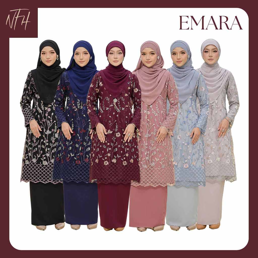 NFH Boutique - EMARA baju kurung muslimah + material como crepe + lace | Shopee Malaysia