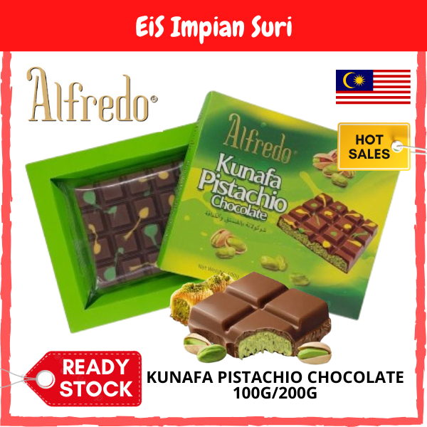 (Ready Stock!!) Alfredo Kunafa Pistachio Chocolate Bar 100g/200g Coklat Dubai Coklat Viral ...