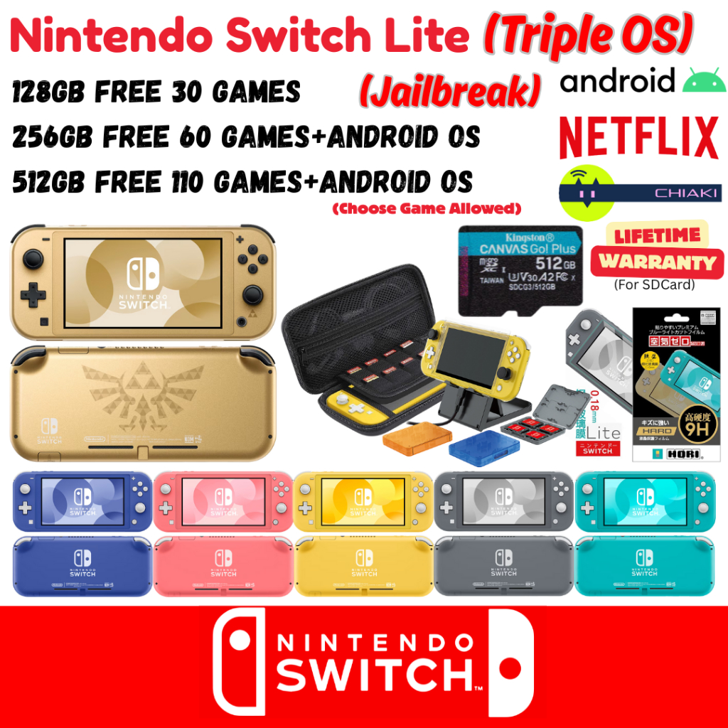 (Triple-OS) Nintendo Switch Lite Jailbreak With Up To 110 Free Games ...