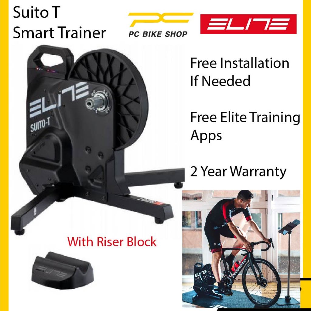 ELITE SUITO T INTERACTIVE SMART TRAINER with Riser Block Indoor Bike Bicycle Home Training ...