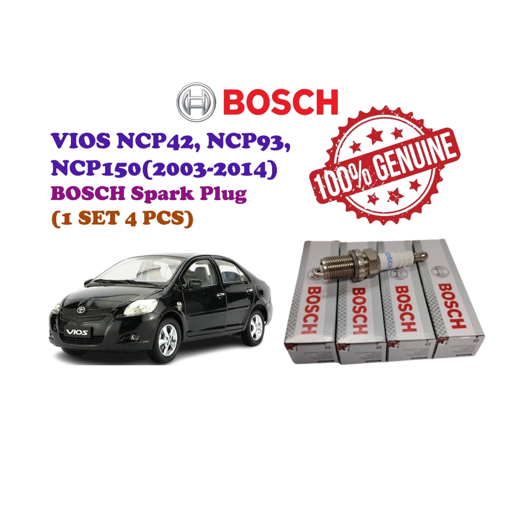 Toyota Vios NCP42, NCP93, NCP150 (2003-2014) BOSCH Spark Plug X 4PCS ...