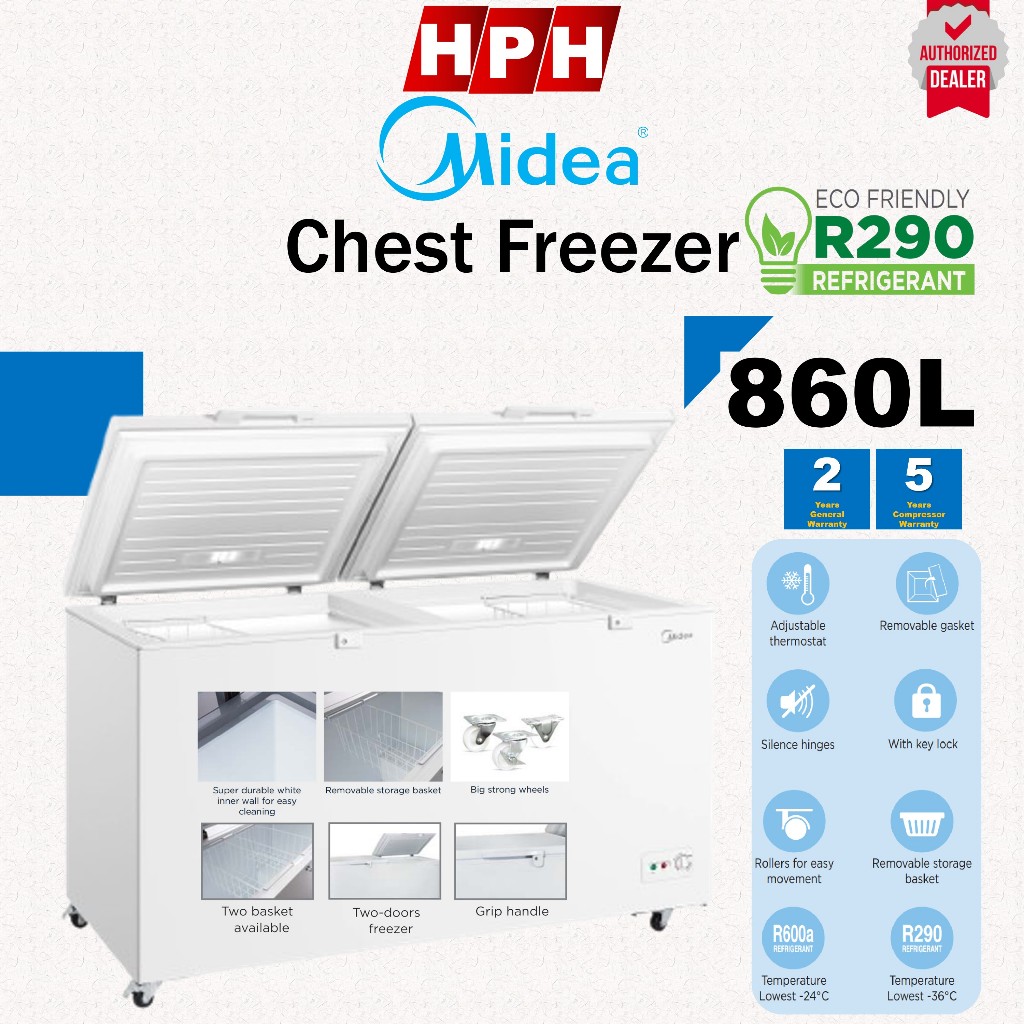 Midea Chest Freezer (390L / 500L / 660L / 860L) Peti Pembeku WD-300W WD ...