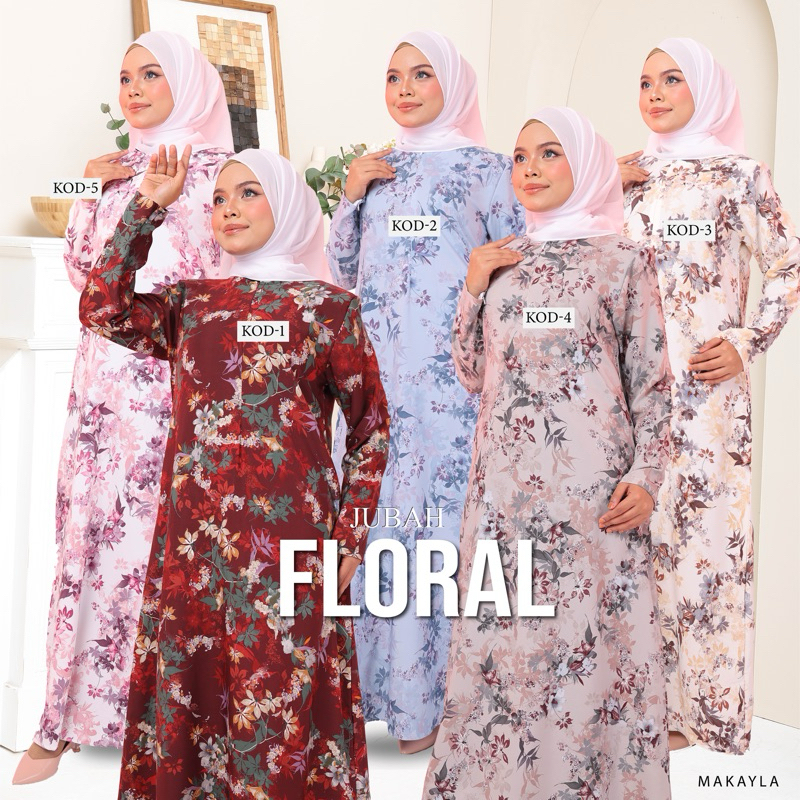 Jubah Floral Muslimah premium kain cotton crepe loose cutting tak fit ...