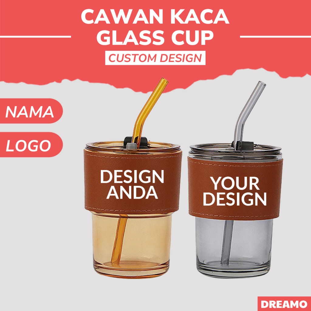 Custom Glass Cup With Straw Leather Sleeve Doorgift Hadiah Cenderahati ...