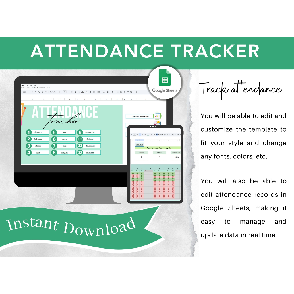 Google Sheet Attendance Tracker | Year 2025, 2026, 2027 & 2028 | Shopee ...