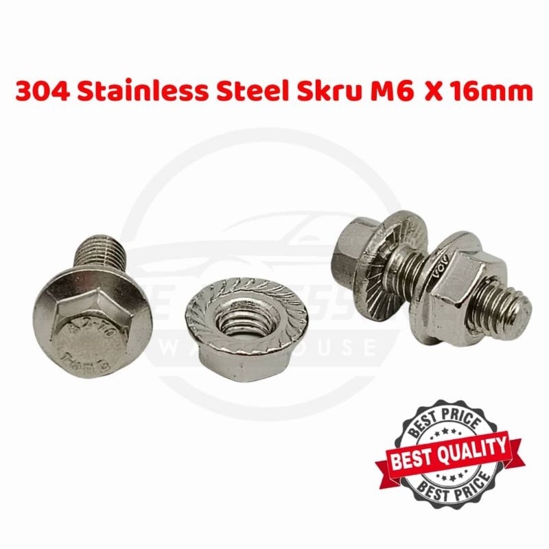 304 Stainless Steel M6 ( Spanner size 8mm ) x 16mm | Shopee Malaysia