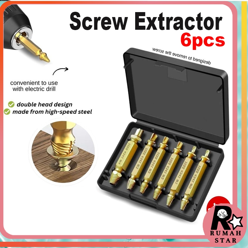 6pcs Drill Bits Material Damaged Screw Extractor Guide Set Broken Easy ...