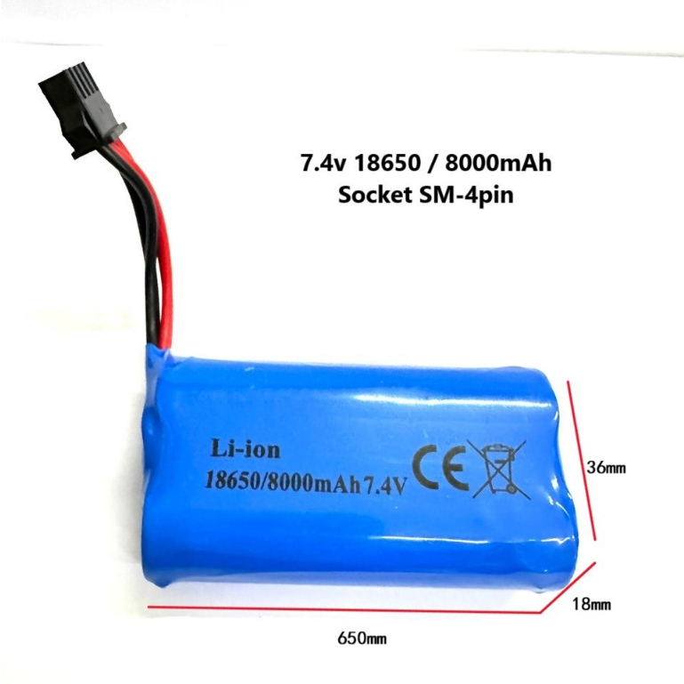 Li-ion 18650 8000mAh 7.4v with Sm 4pin Battery Rechargeable RC Car ...