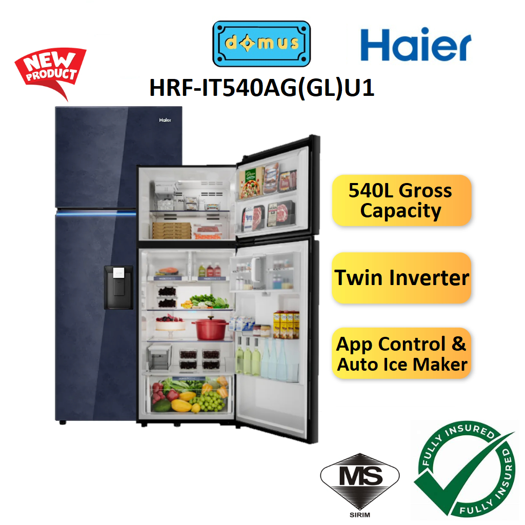 Haier Refrigerator 2 Door Inverter 540L Blue Glass Fridge Auto Ice ...