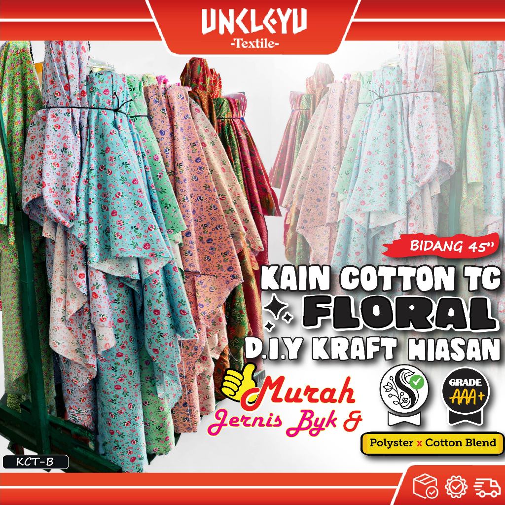 Kain Cotton Tetron (TC) Corak Floral/DIY-Hiasan/Bidang 45"/Warna Terang Kekal lebih lama/KCT-B ...