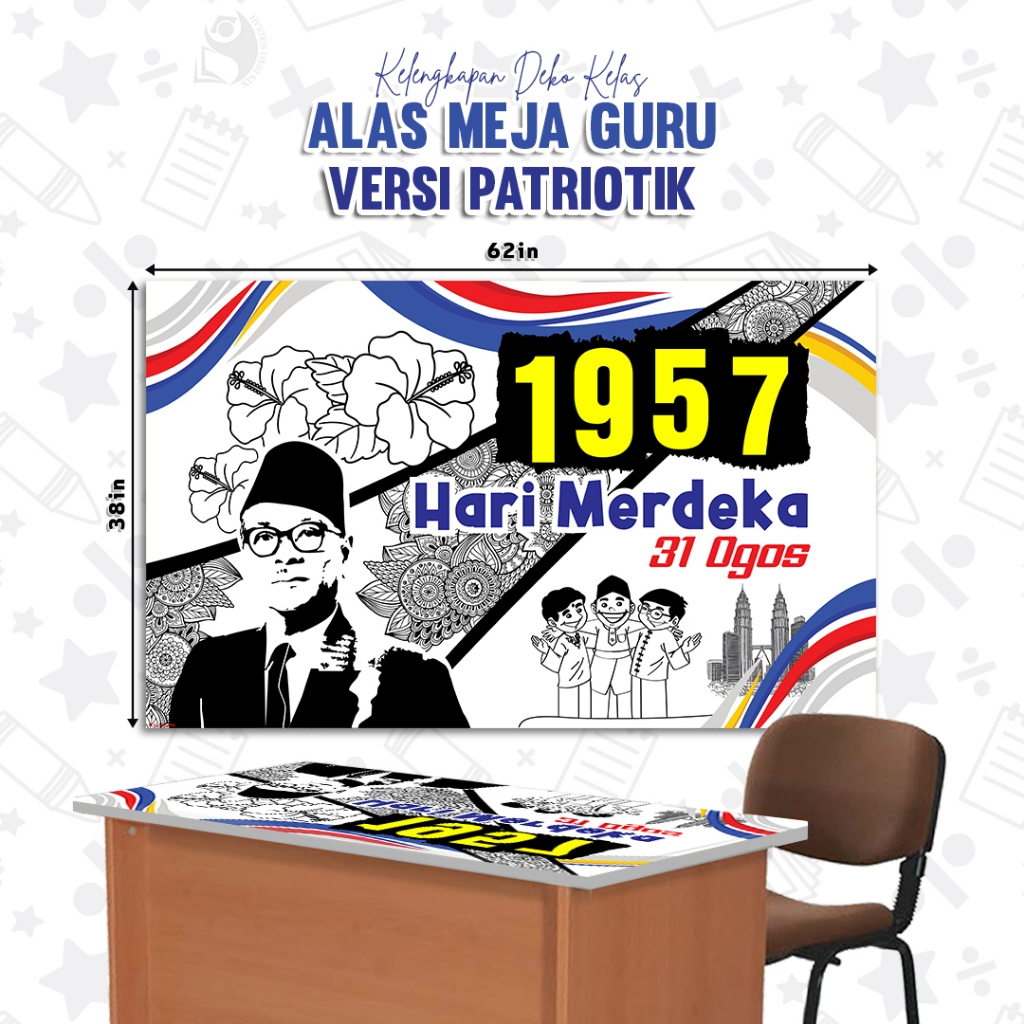 🌸READY DESIGN🌸 ALAS MEJA GURU - VERSI PATRIOTIK MERDEKA /TEBAL 380GSM ...