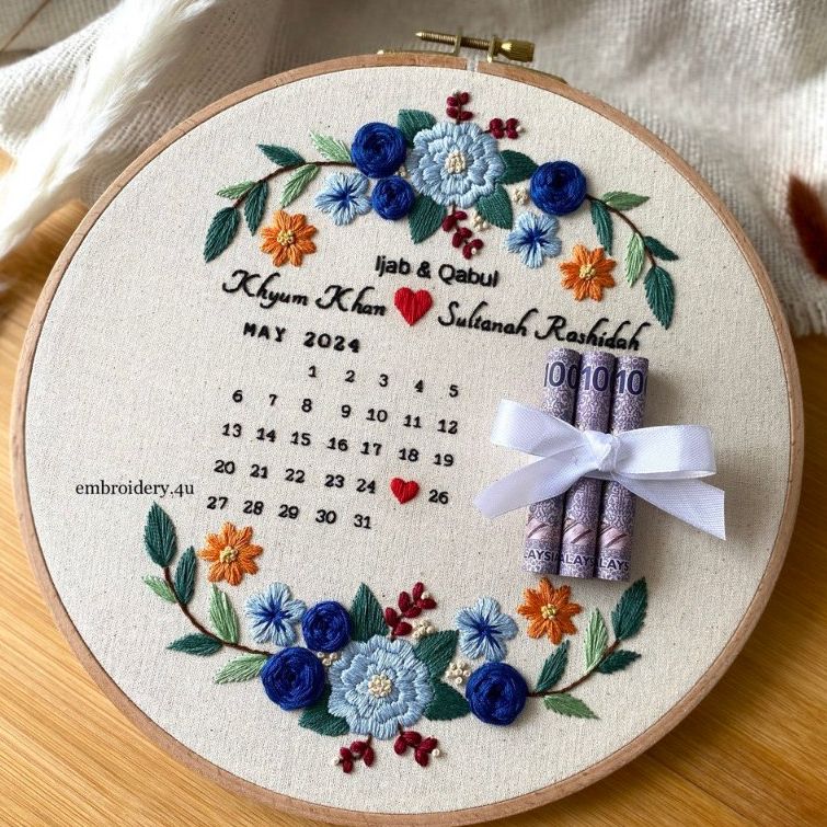 (CUSTOM) Handmade: Mas Kahwin/Dinar & Calendar Embroidery | Shopee Malaysia