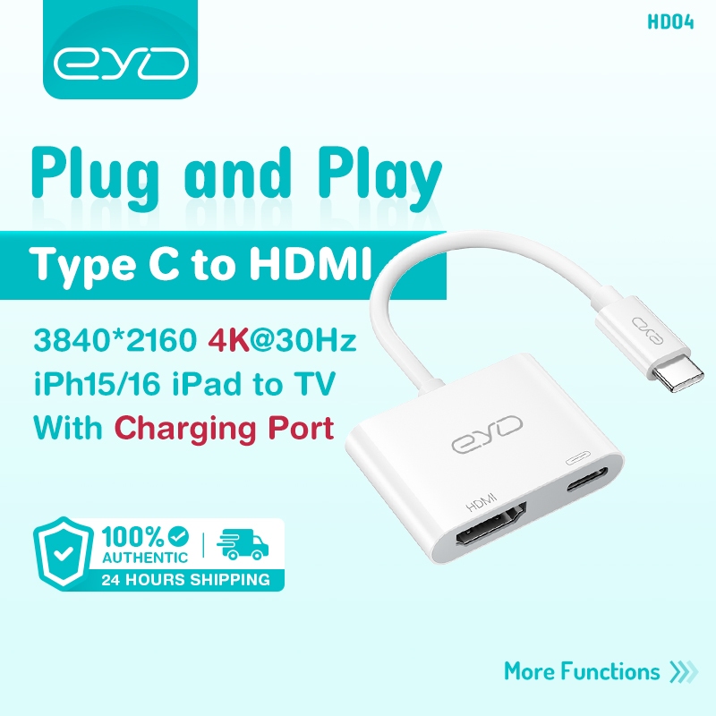 EYD USB C to HDMI Adapter 4K HD Plug and Play With 100W Fast Charging ...