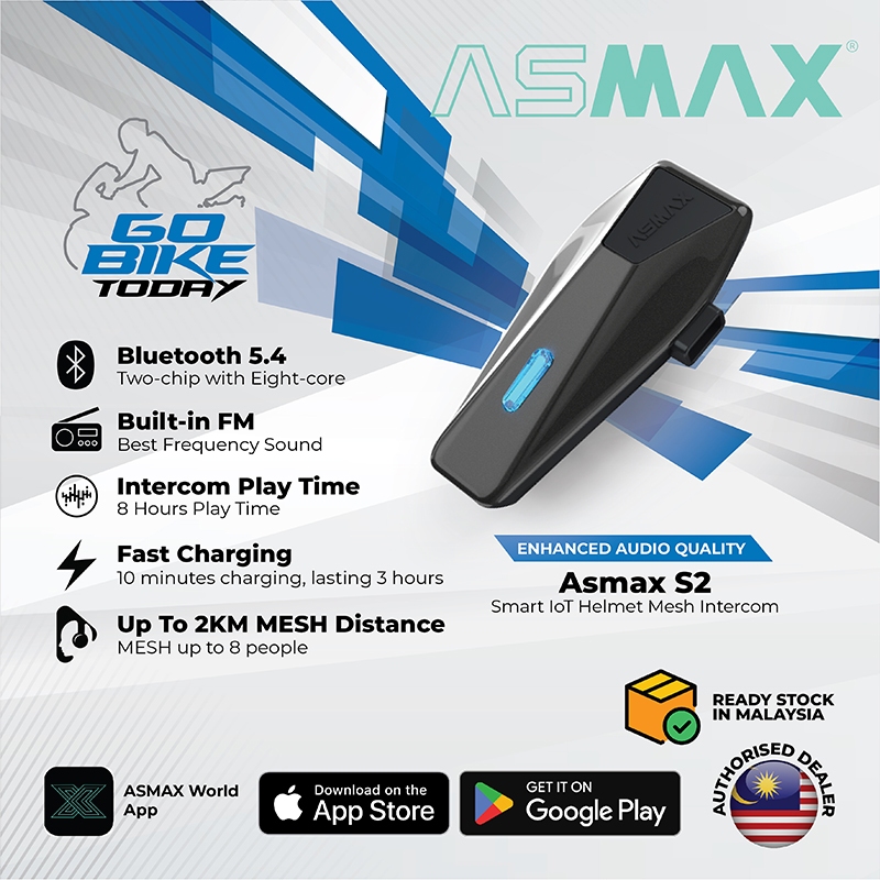 ASMAX S2 Mesh Intercom | Interkom Bluetooth Premium untuk Motosikal ...