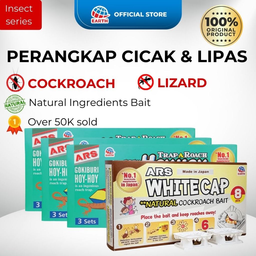 [BUNDLE] 3x ARS Gokiburi Hoy Hoy Cockroach Trap & 1x White Cap Natural ...