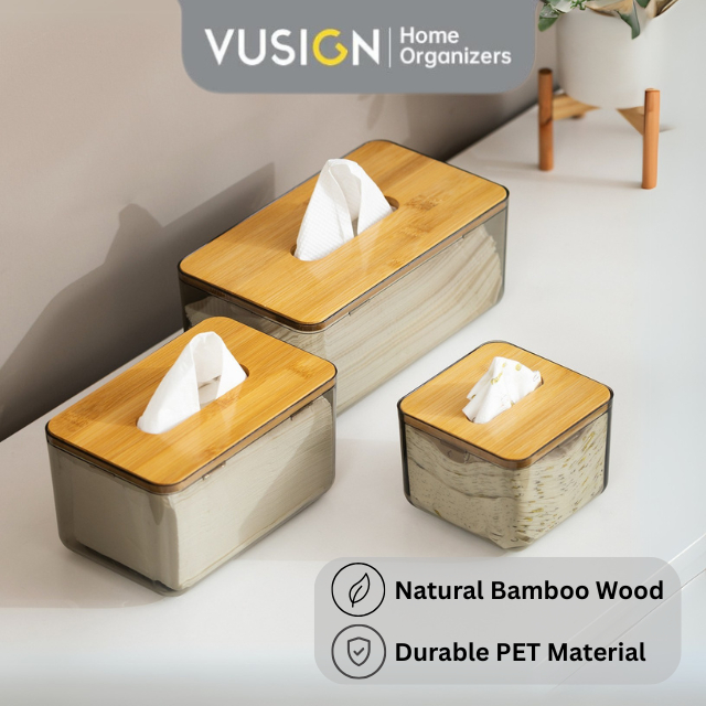 Vusign Kotak Tisu Tissue Holder Box Wooden Bamboo Cover Tisu Container ...