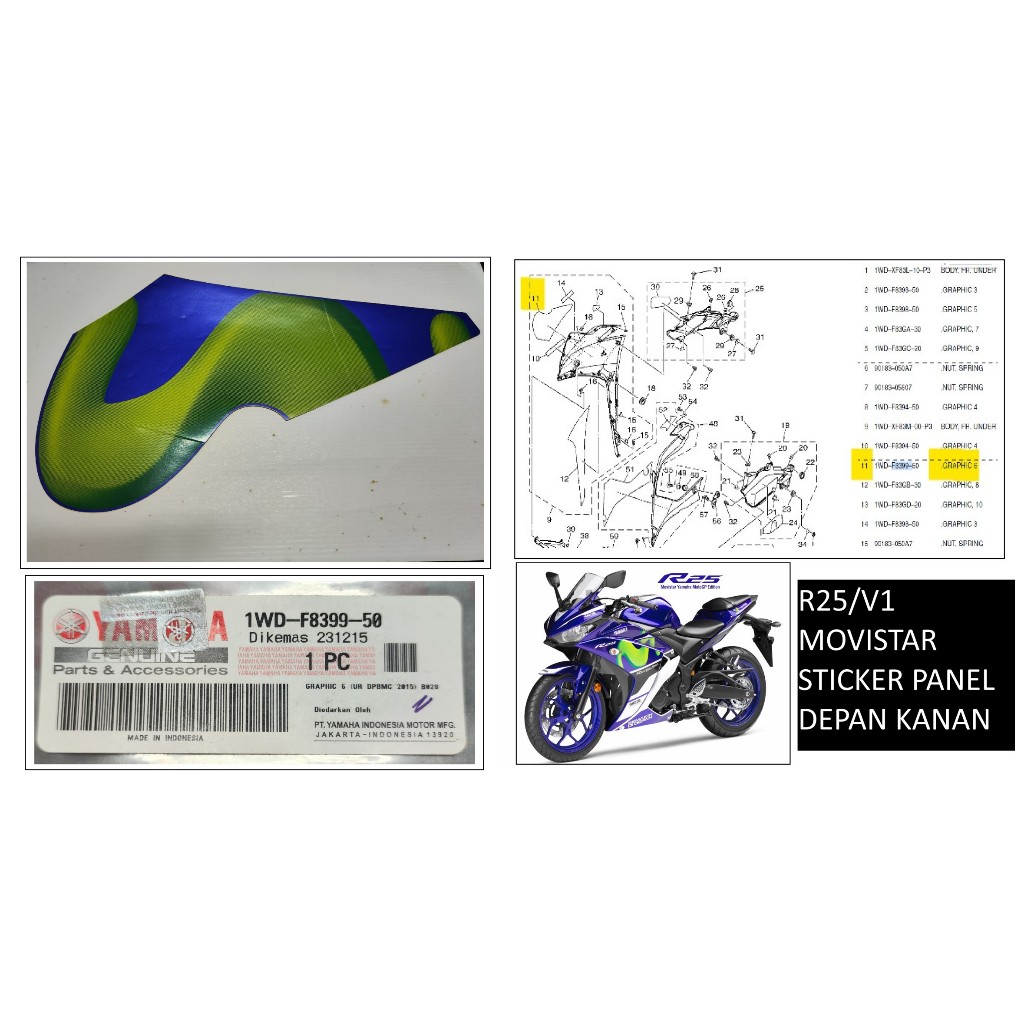 (100% ORIGINAL) R25 V1 250CC STICKER PANEL KANAN/RIGHT UNTUK MODEL BIRU ...