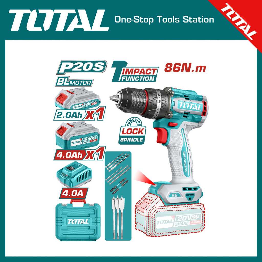 TOTAL Brushless cordless impact drill TIDLI20868 | Shopee Malaysia
