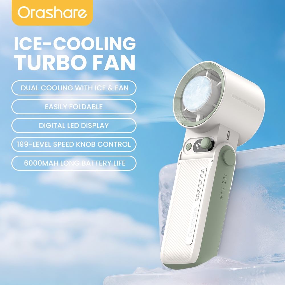 Orashare HF19C Hand Fan Ice Cooler Fan 6000mAh Rechargeable 199-Speed ...