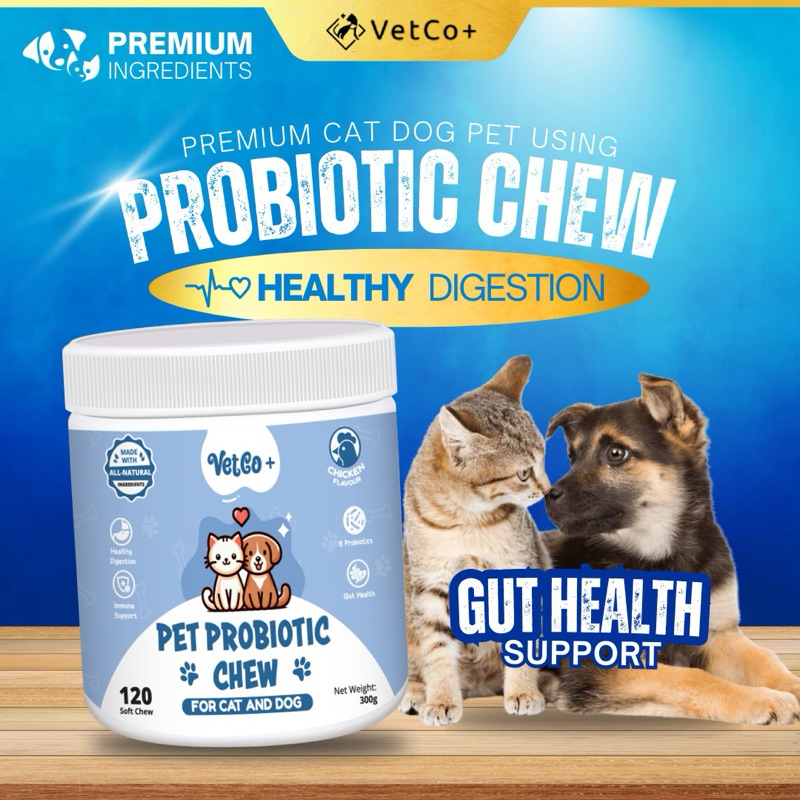 VetCo Pet Probiotic Chews For Cat and Dog 120 Soft Chews Vitamin ...
