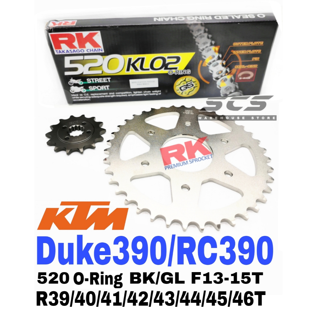 RK Sprocket Set KTM Duke 390 / RC390 520 KLO2 O-Ring Rivet Gold Chain ...