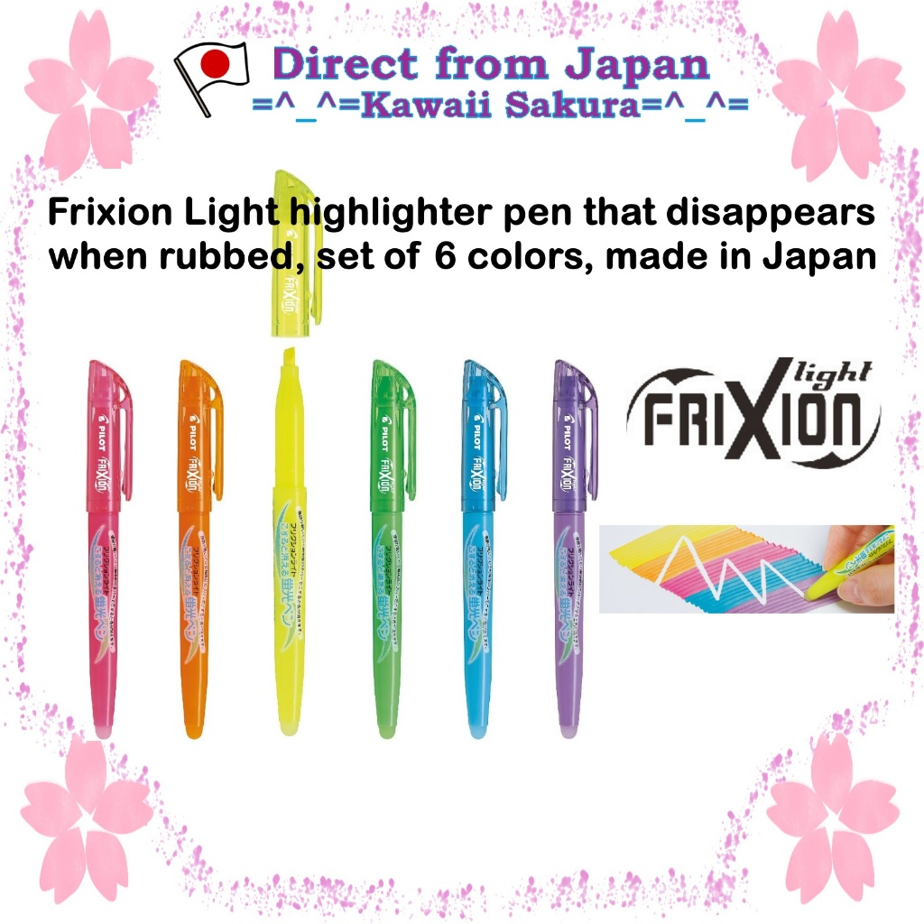 Frixion Light highlighter that disappears when rubbed, set of 6 colors ...