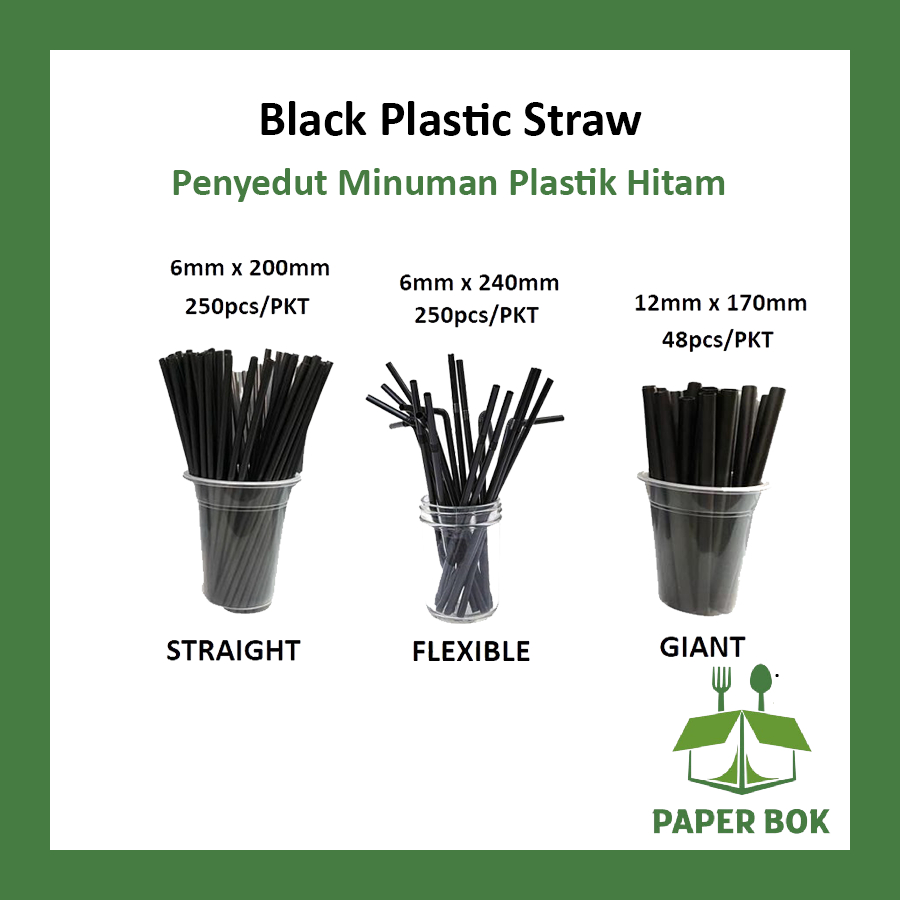 Jerami Plastik [Black] Flexible Straw [250pcs] / Straight Straw [250pcs ...
