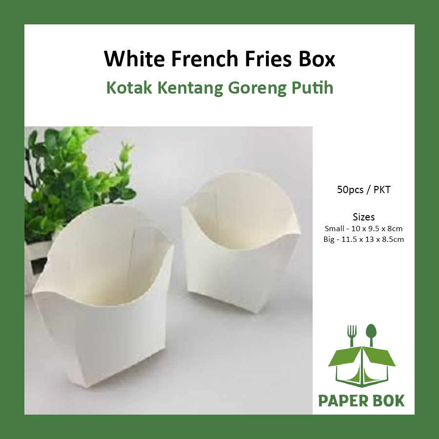 Bekas Kertas [50pcs] White French Fries Box / Popcorn Chicken Box ...