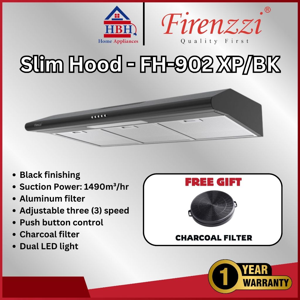Firenzzi 90cm FH-902 XP Hood Dapur 1490m3/hrs Low Noise Slim Mechanical ...