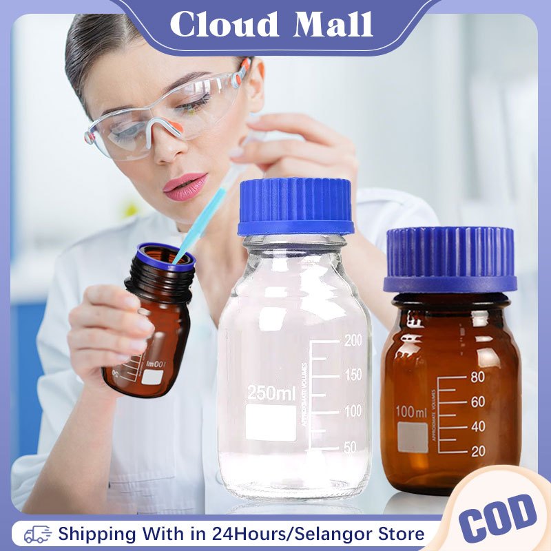 Reagent Bottle Silk Mouth Amber Glass Lab Bott with Polypropylene Blue ...