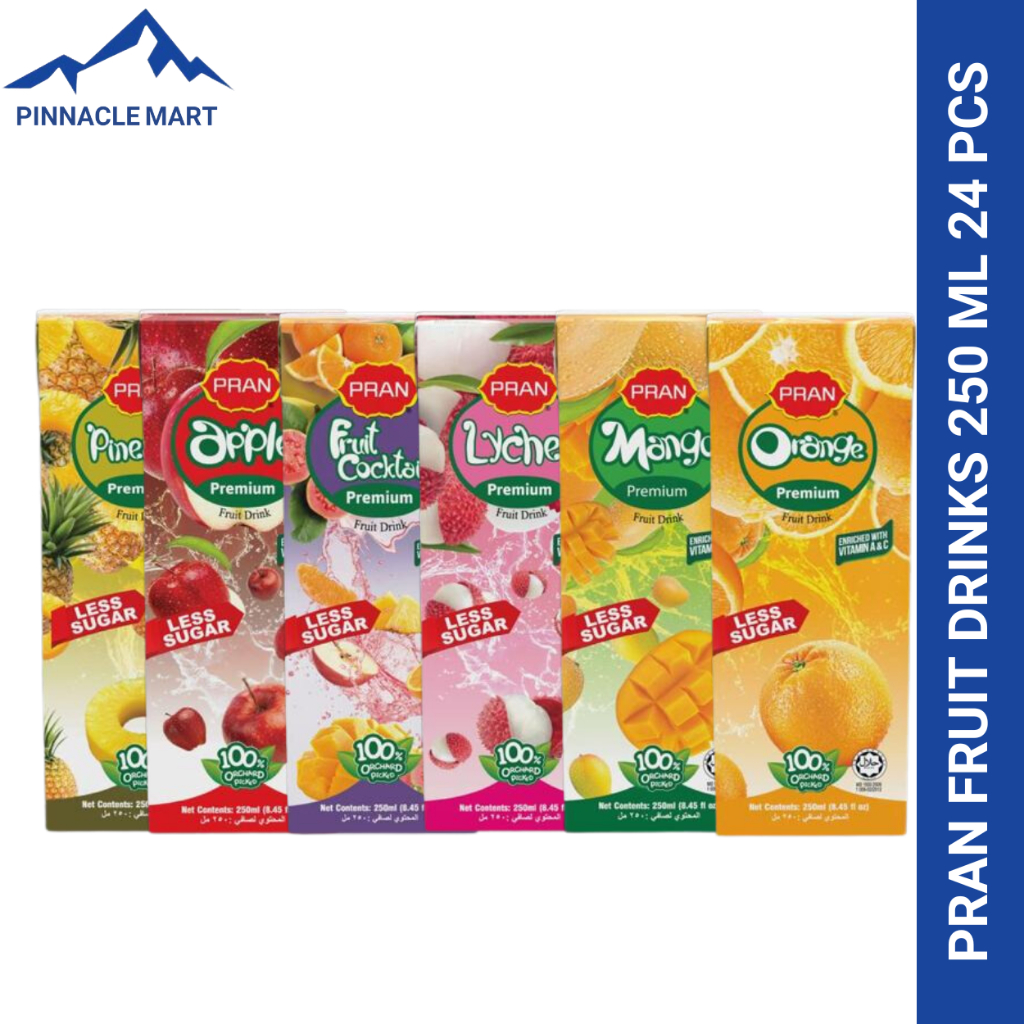 PRAN TETRA PACK JUICE 24PCS 250 ML MANGO/APPLE/ORANGE/F.COCKTAIL/LYCHEE ...
