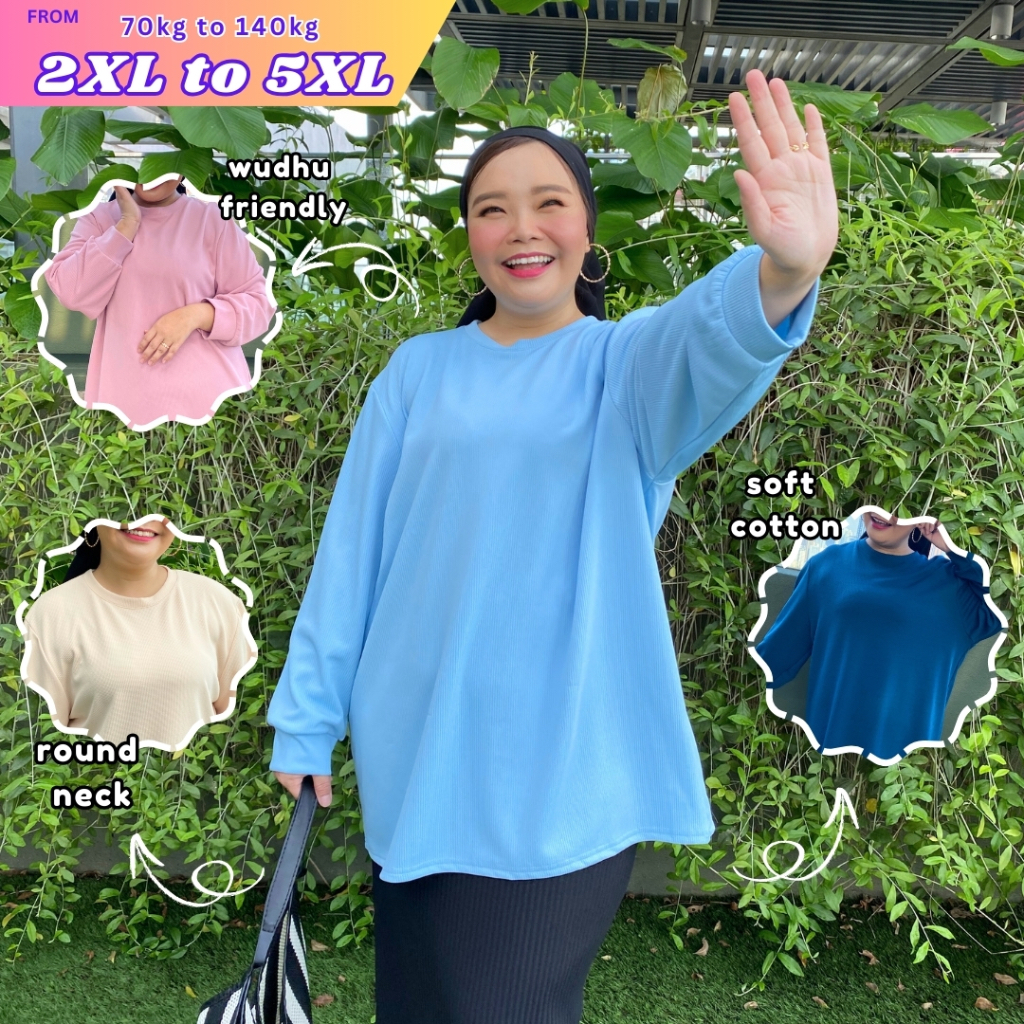 Plus Size (2XL-5XL) Batwing Solid Iron less Casual T Shirt Muslimah ...