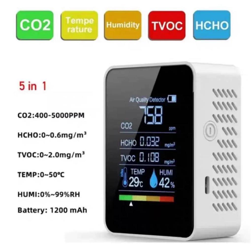 Digital Air Quality detector 5 in 1 CO2 HCHO TVOC Humidity and ...