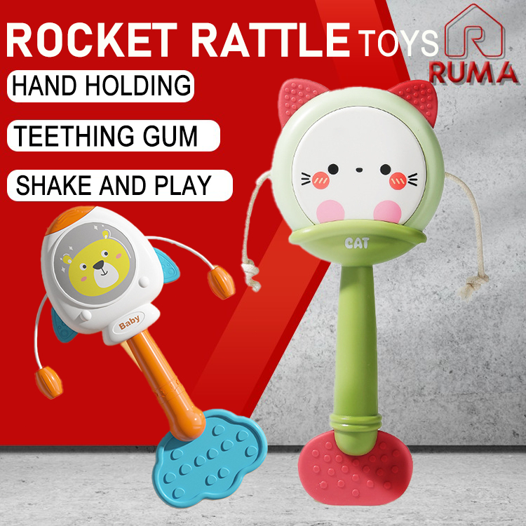 Soft Rubber Hand Rattle Stick Baby Early Education Toy Cartoon Cute ...