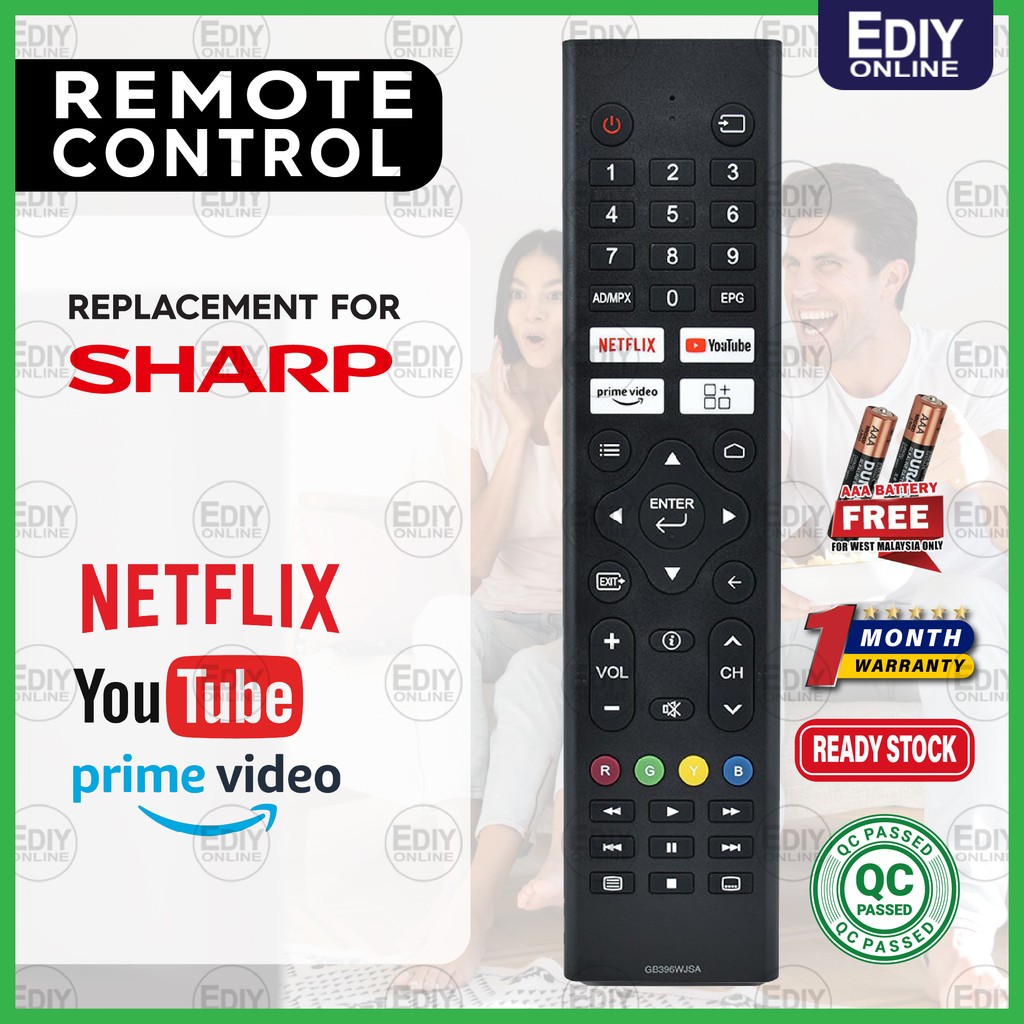 【𝐅𝐑𝐄𝐄 𝐁𝐀𝐓𝐓𝐄𝐑𝐘 𝐀𝐀𝐀𝐗𝟐】 SHARP GB396WJSA Replacement Remote YouTube Netflix ...