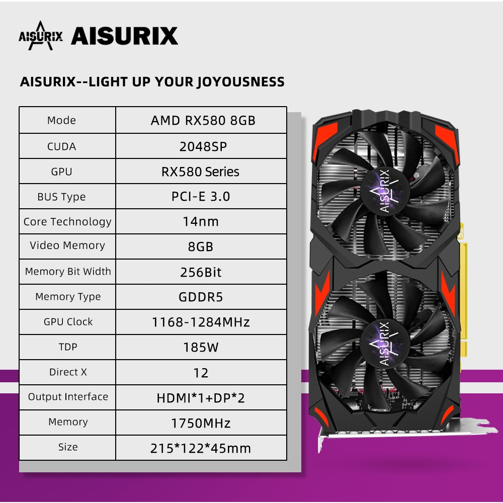 AISURIX Brand New Graphics Card RX 580 8GB AMD Radeon Computer GPU ...