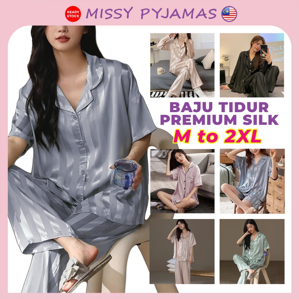 Missy Pyjamas Satin Baju Tidur Wanita Lengan Panjang Pyjamas Women Long ...