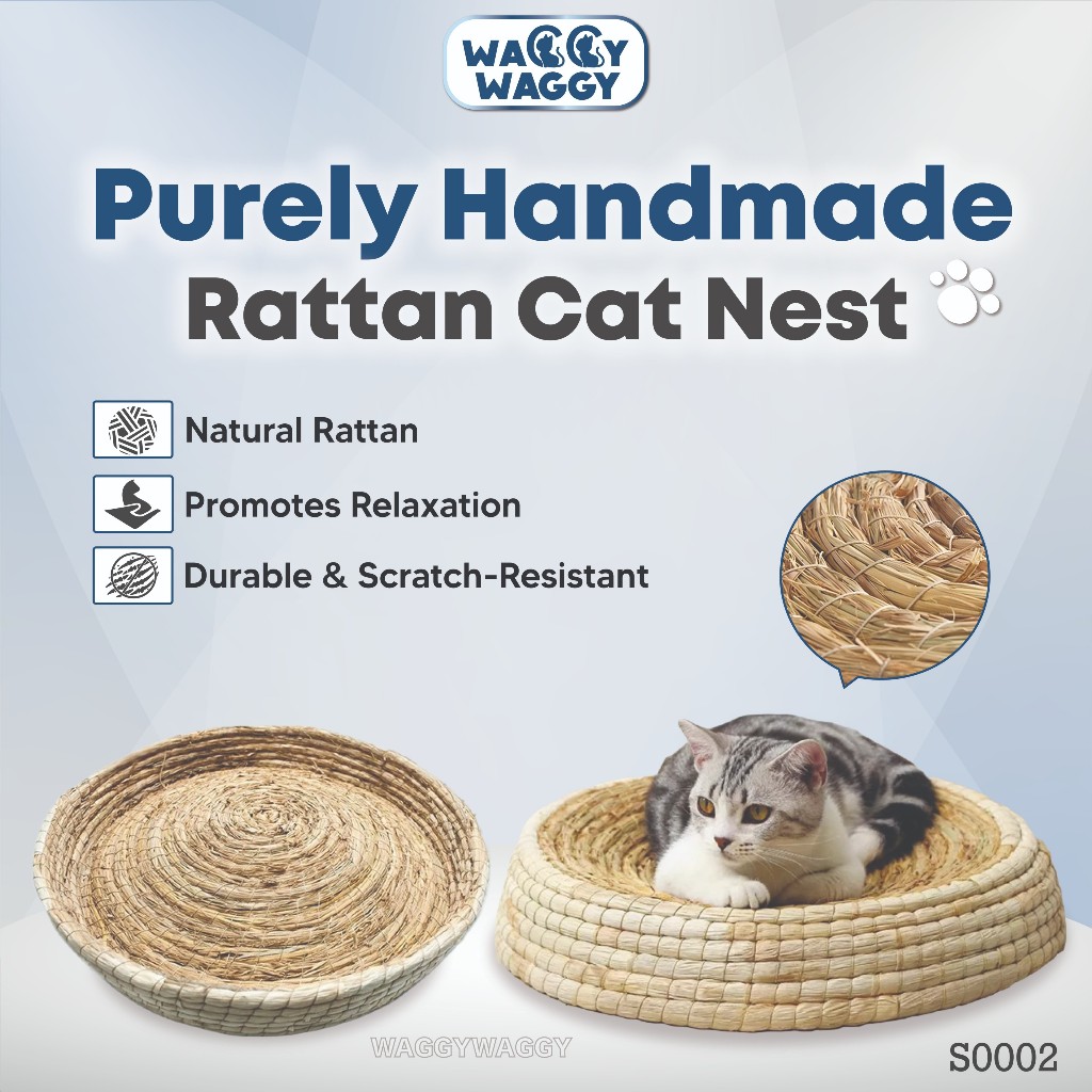 WaggyWaggy Rattan Cat Nest Katil Kucing House Bed Scratch Sarang Kucing ...