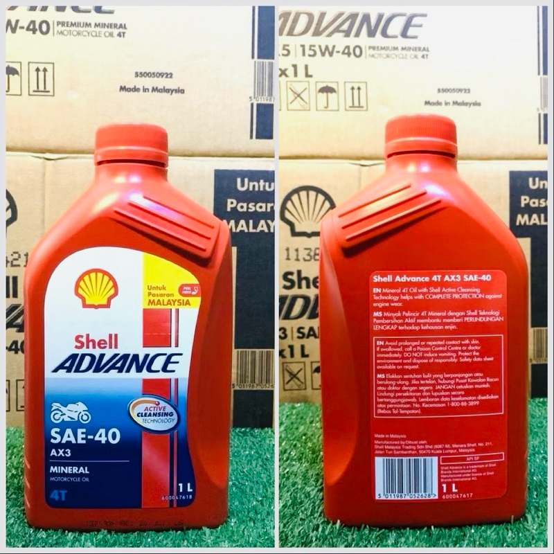 100% ORIGINAL 4T SHELL ADVANCE AX3 SAE-40 API SF 1L MINERAL OIL MINYAK ...
