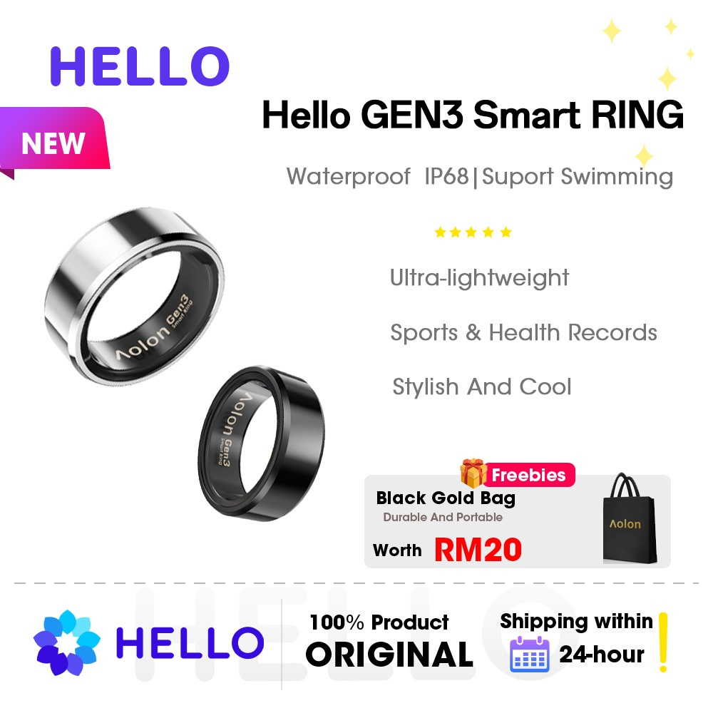 Hello x Aolon Gen3 Smart Ring neutral Waterproof Swimming Fitness Heart ...