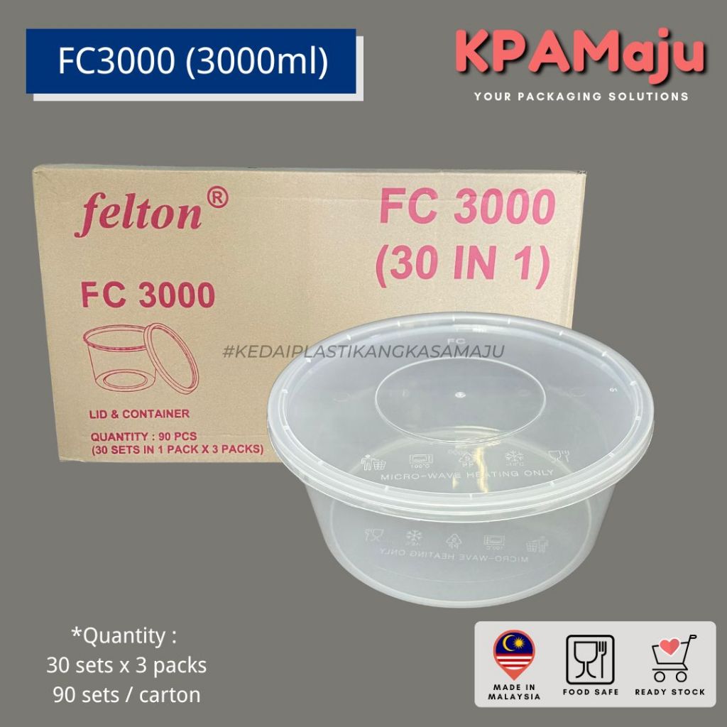 [90sets/carton] FC3000 (3000ml) - Round PP Container, Microwave Safe PP ...