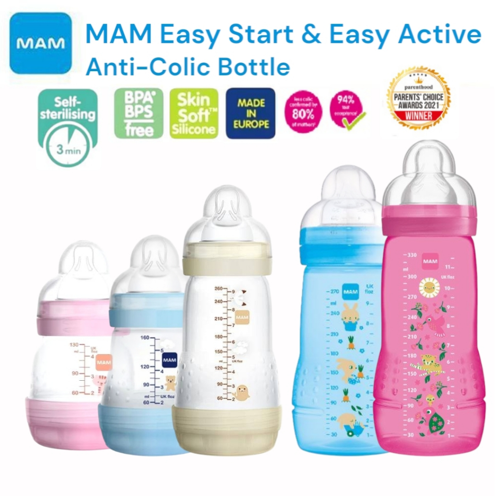 MAM Easy Start & Easy Active Wide Neck Baby Bottle (130ml/160ml/260ml/270ml/330ml) | Shopee Malaysia