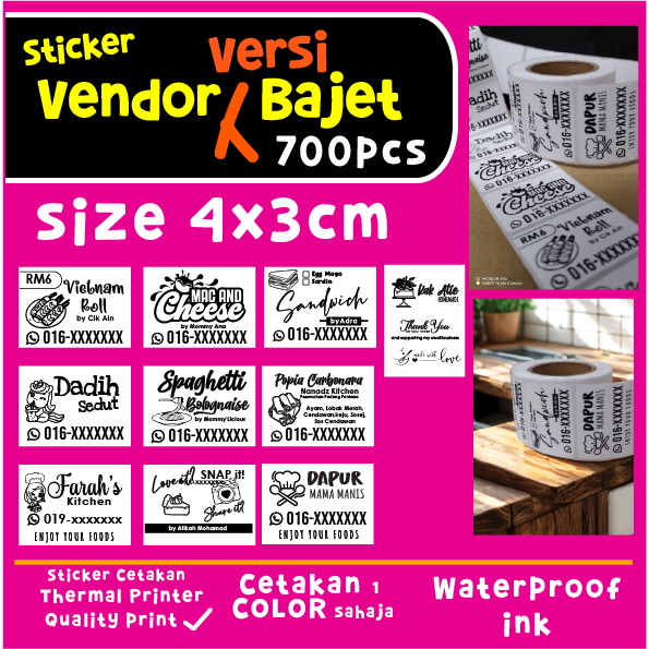 Sticker Produk Makanan VeNdor versi Bajet 100pcs 4x3cm steker Bajet ...
