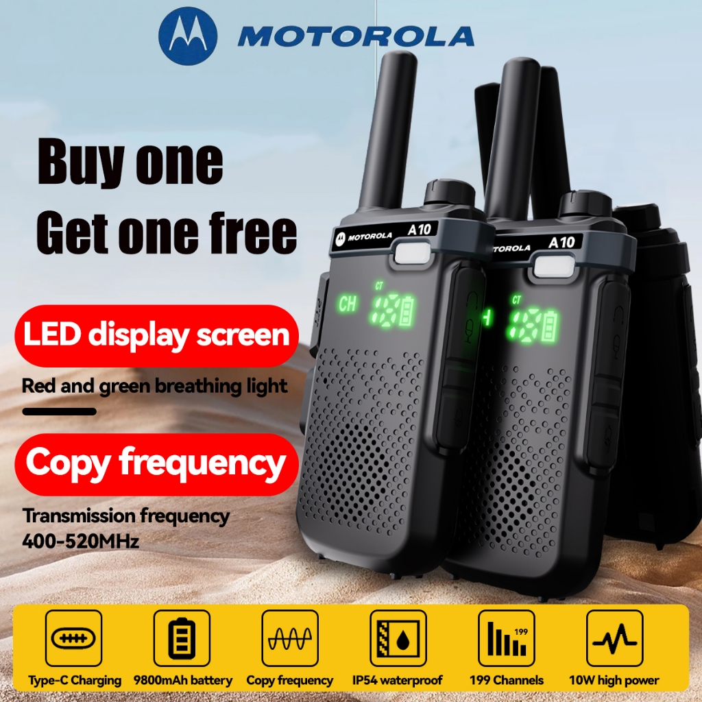 2pcs Motorola Walkie Talkie Mini A10 10W 199 Channels UHF Dual Band ...