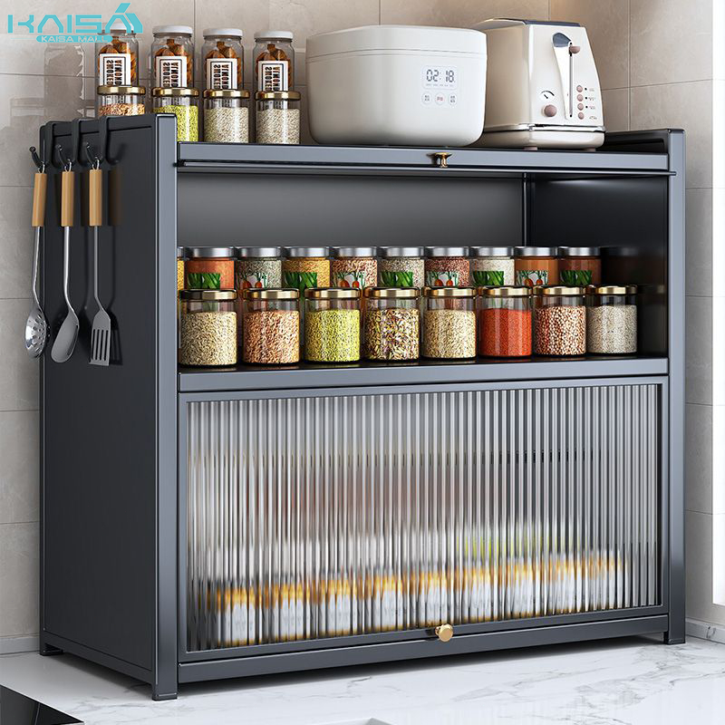 Kitchen Seasoning Shelf Countertop With Cover Dustproof Seasoning ...