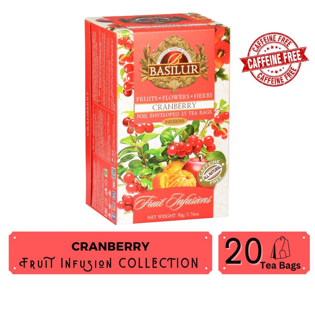 Basilur Cranberry Fruit Infusion Caffeine Free 20E Individual Wrapped ...