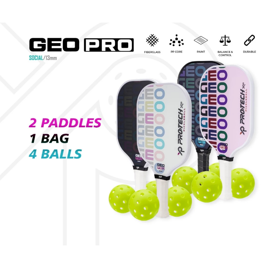 Protech XP GEO"PRO"Pickleball Premiun Set (2 Paddles/4 Balls/1 Premium ...